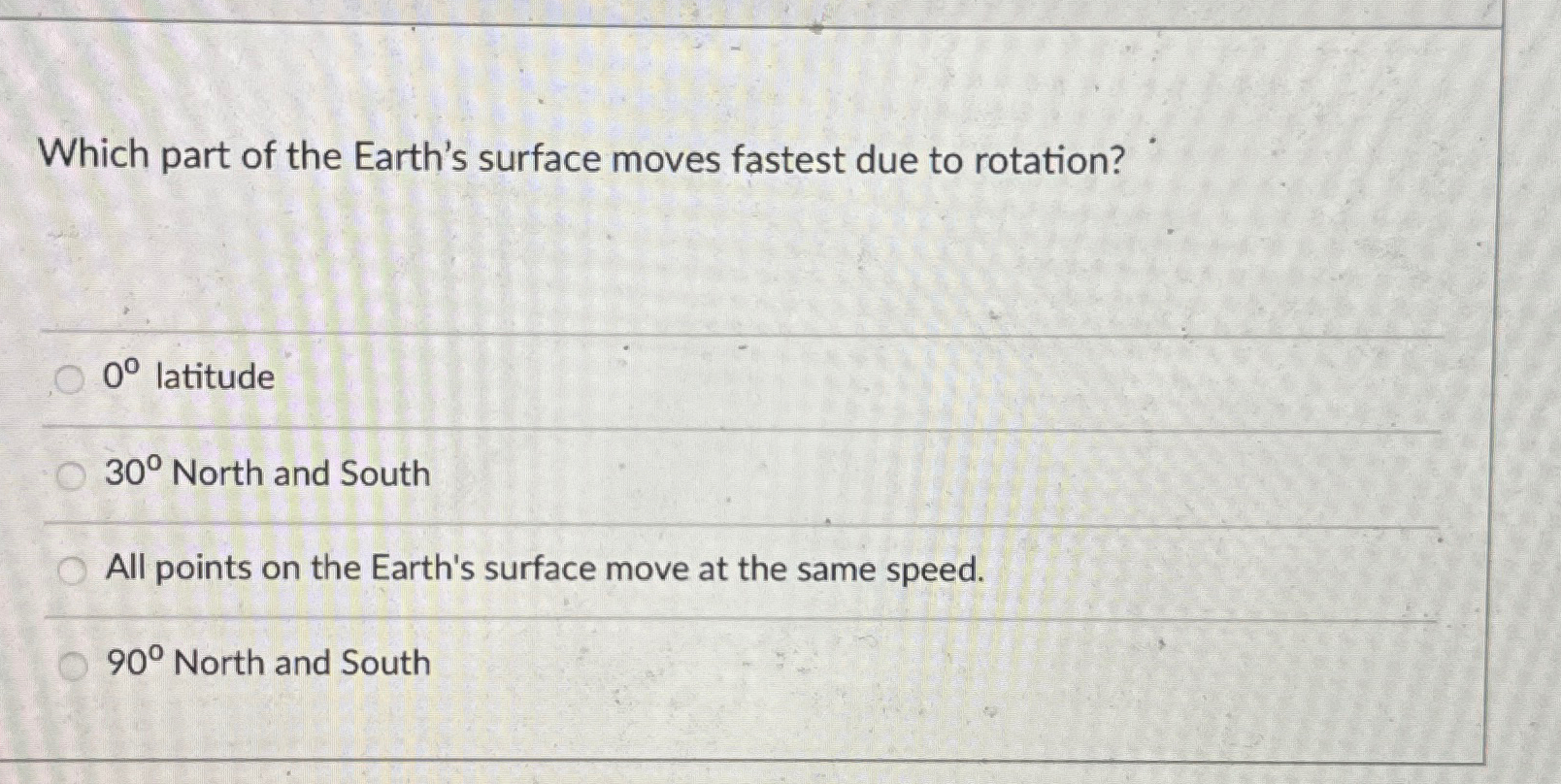 Solved Which part of the Earth's surface moves fastest due | Chegg.com