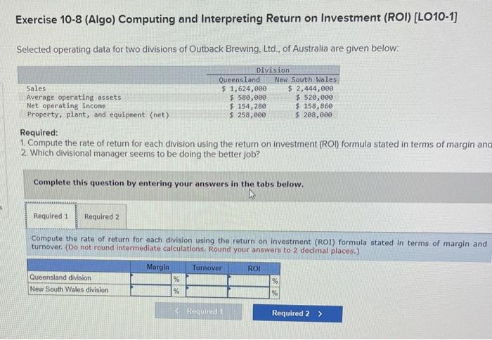 Solved Exercise 10-8 (Algo) Computing and Interpreting | Chegg.com