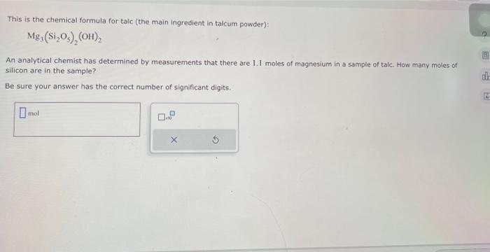 Solved This is the chemical formula for talc (the main | Chegg.com