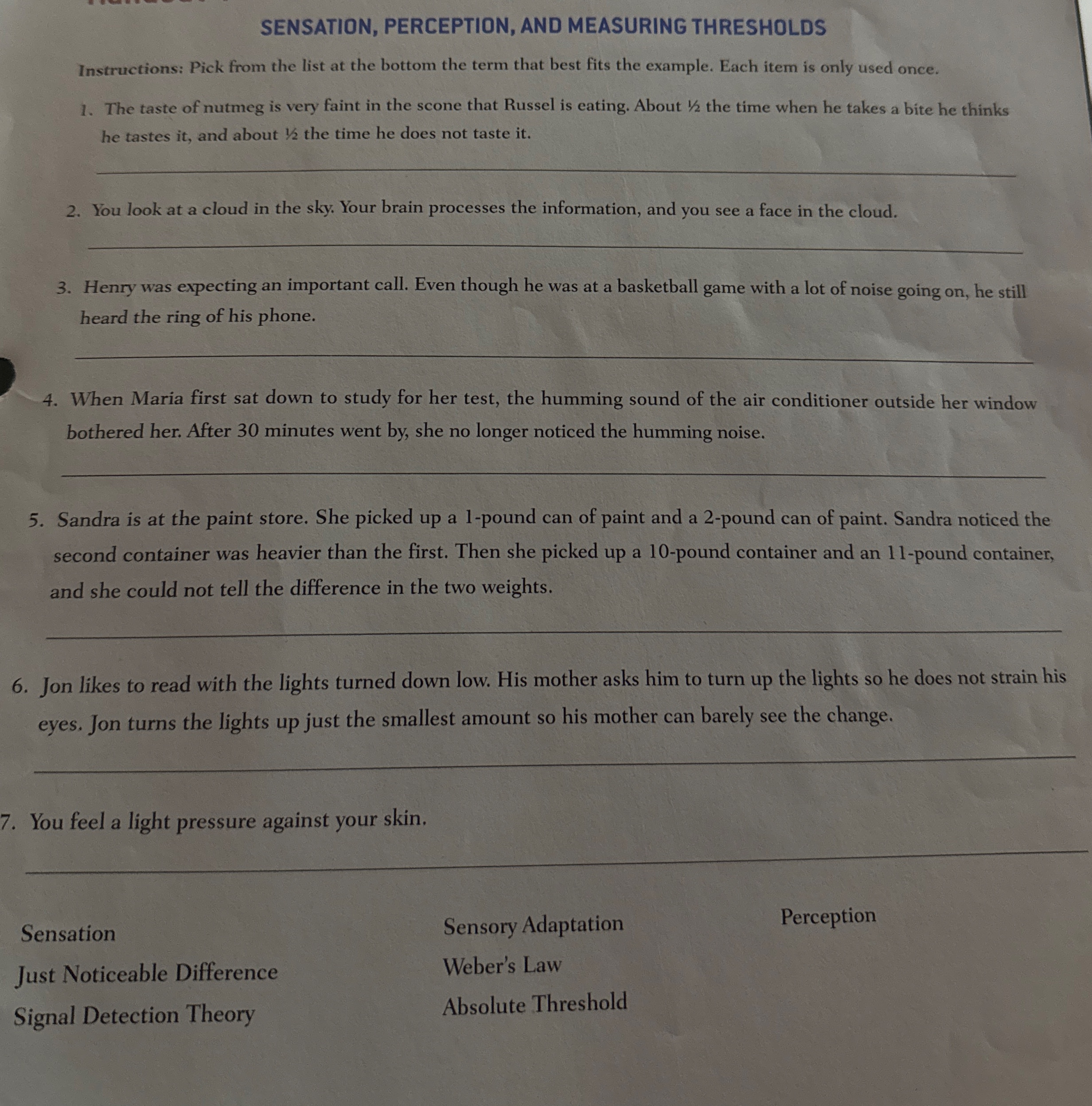 Solved SENSATION, PERCEPTION, AND MEASURING | Chegg.com