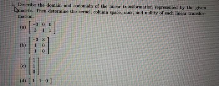 Solved 1. Describe the domain and codomain of the linear | Chegg.com