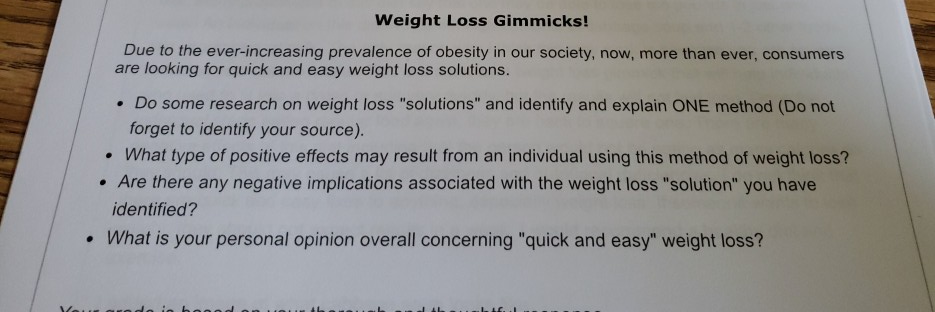 Solved Weight Loss Gimmicks! Due to the ever-increasing | Chegg.com