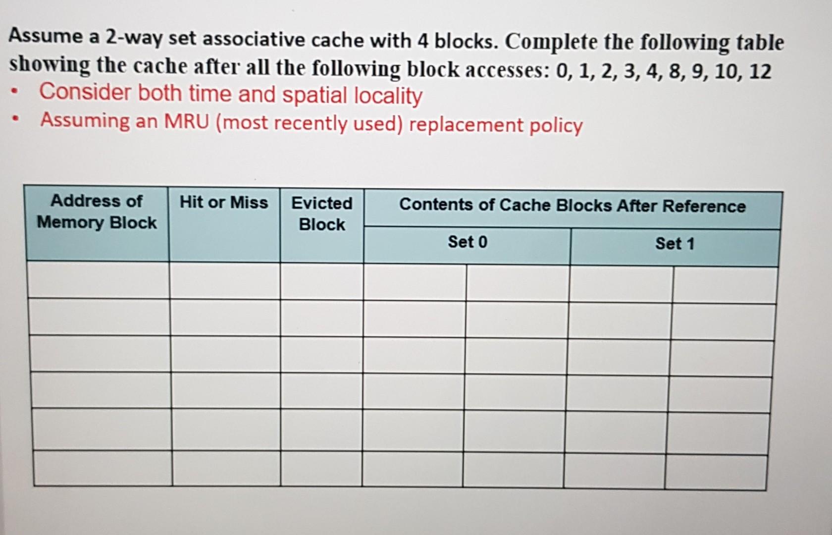 Solved Assume a 2-way set associative cache with 4 blocks. | Chegg.com