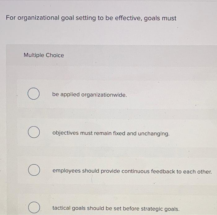 Solved For organizational goal setting to be effective, | Chegg.com