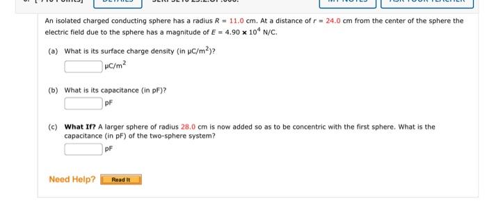 Solved An isolated charged conducting sphere has a radius | Chegg.com