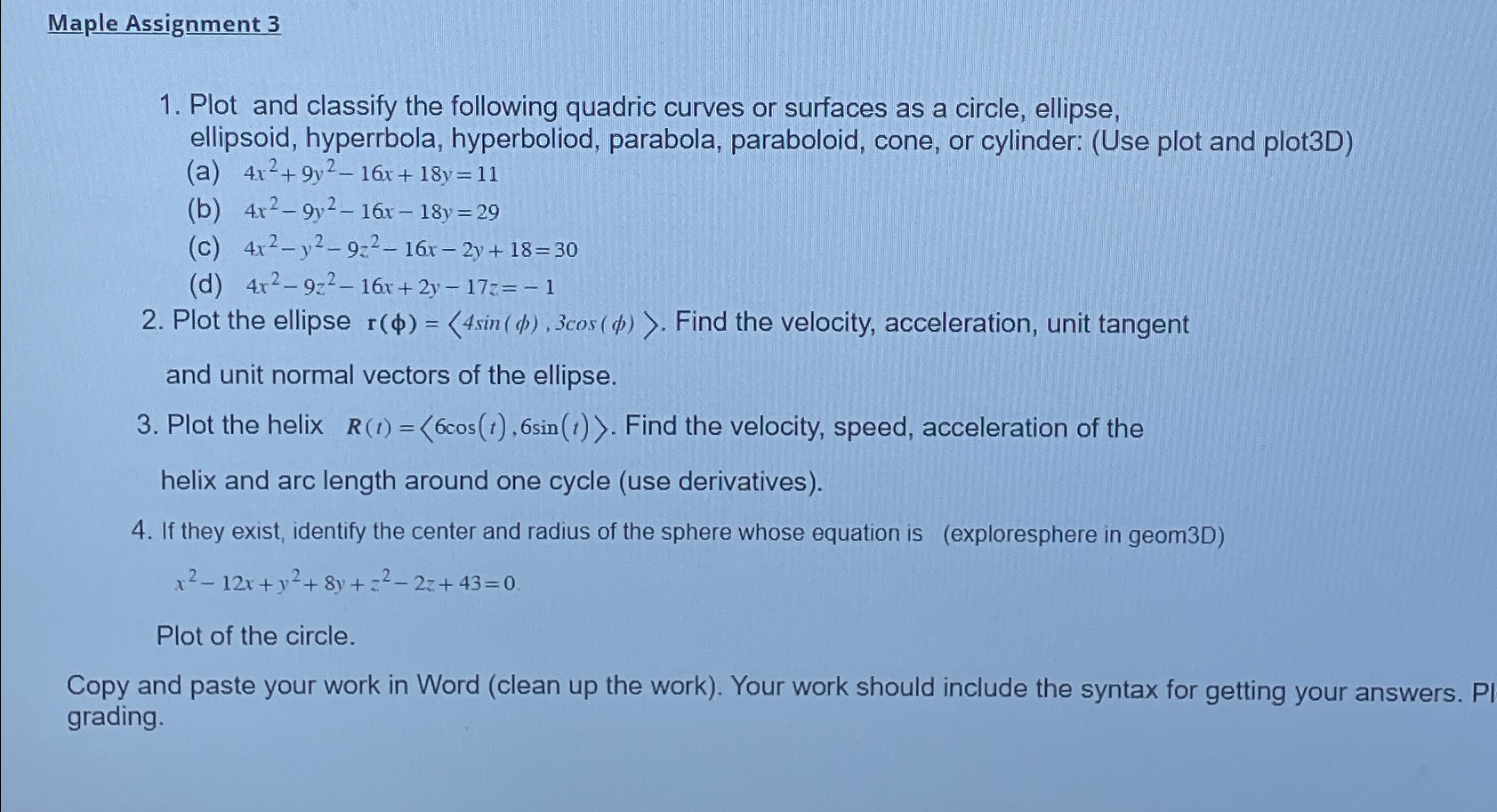Solved Maple Assignment 3Plot and classify the following | Chegg.com