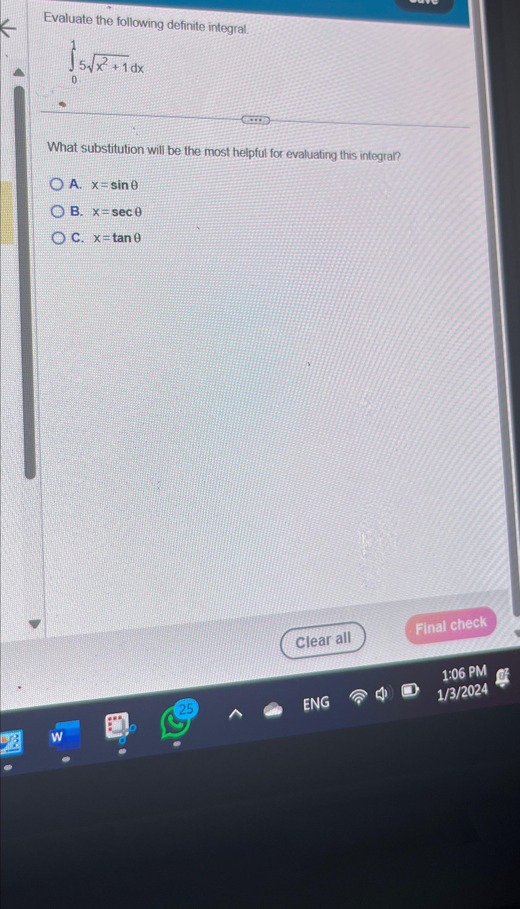 Solved Evaluate the following definite | Chegg.com