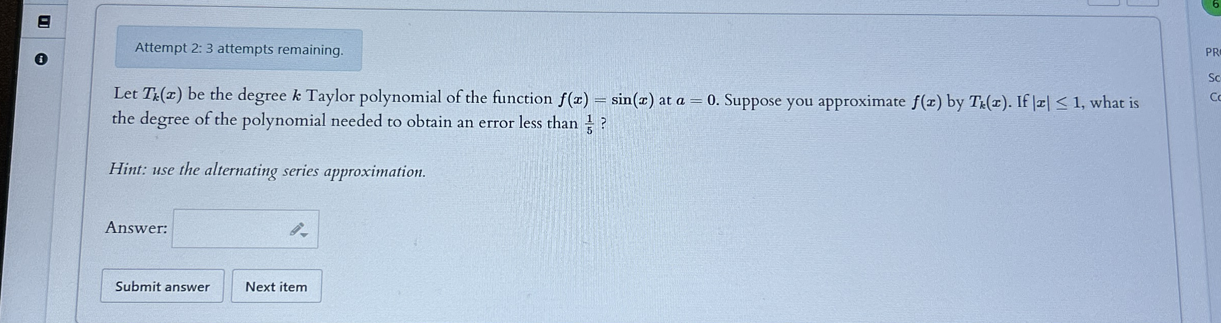 Solved by an EXPERT Attempt 2: 3 ﻿attempts remaining.Let Tk(x) ﻿be the | Chegg.com