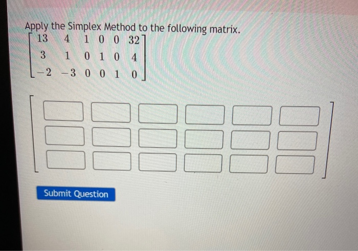 Solved Apply the Simplex Method to the following matrix. [ | Chegg.com