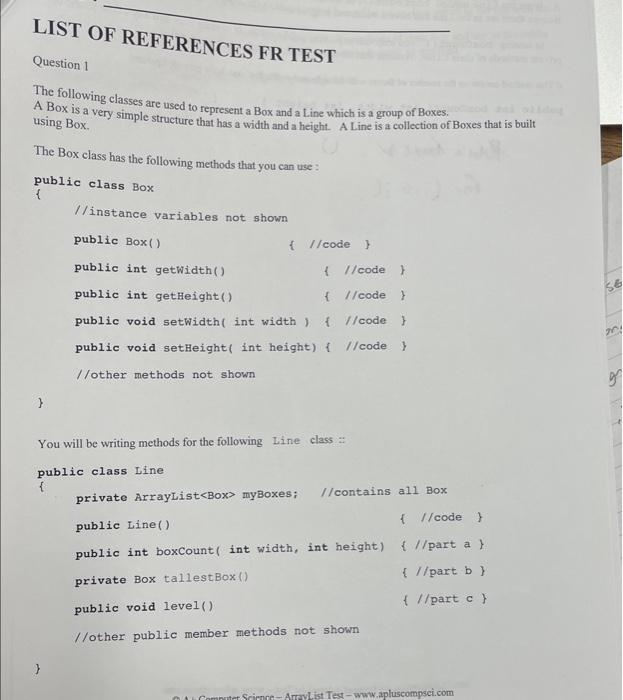 Solved The following classes are used to represent a Box and | Chegg.com