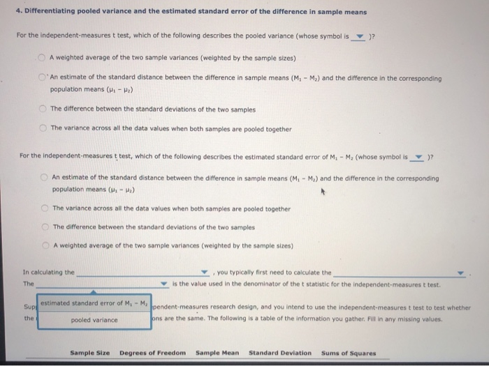 Solved 4. Differentiating pooled variance and the estimated | Chegg.com
