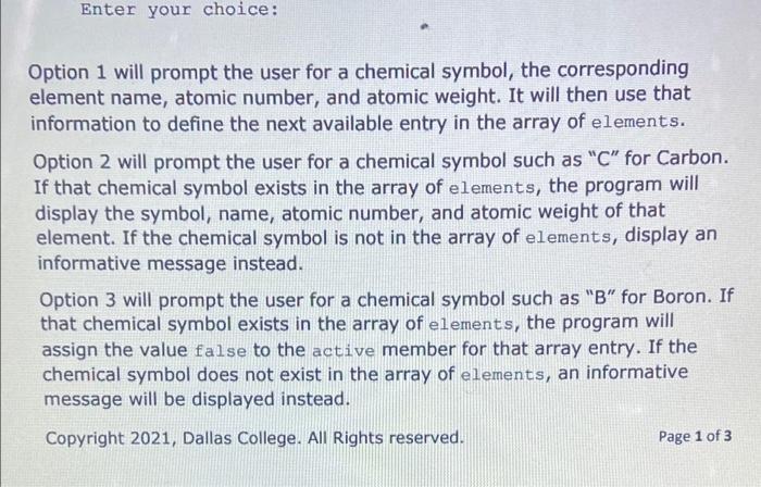 Solved COSC-1436, Element Array Project . . Define a C++ | Chegg.com