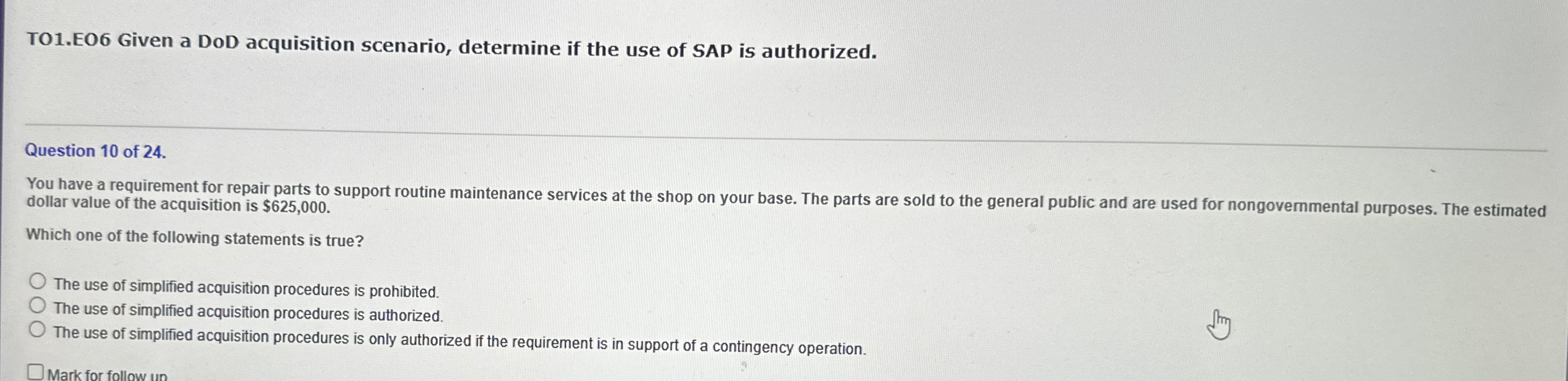 Solved TO1.EO6 ﻿Given a DoD acquisition scenario, determine | Chegg.com