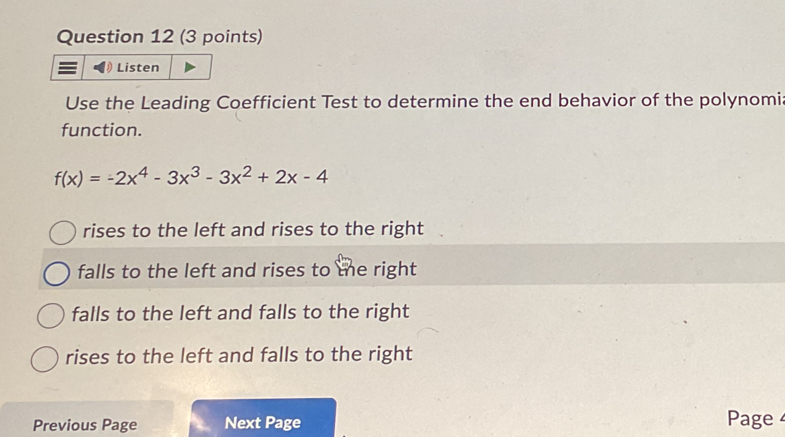 Solved Question 12 (3 ﻿points)ListenUse the Leading | Chegg.com