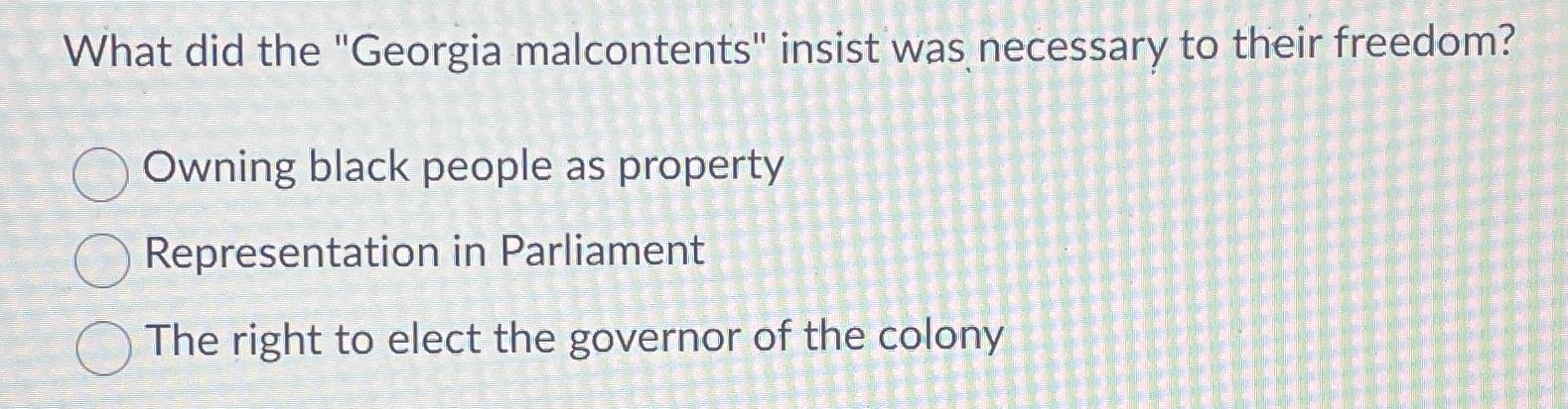 Solved What did the "Georgia malcontents" insist was | Chegg.com
