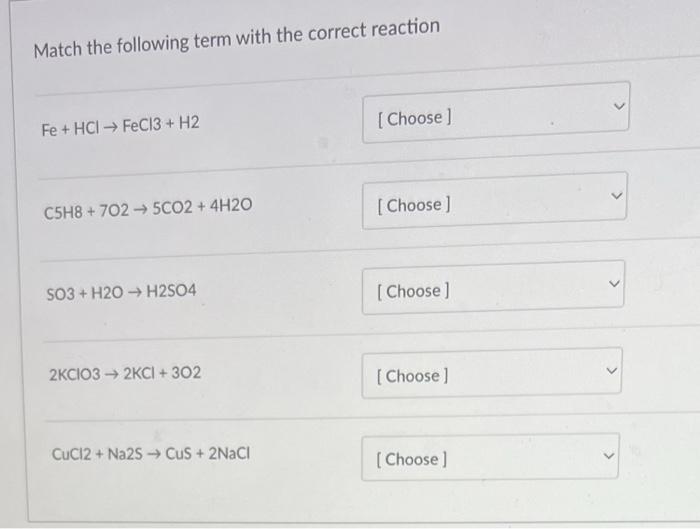 Solved Match the following term with the correct reaction | Chegg.com