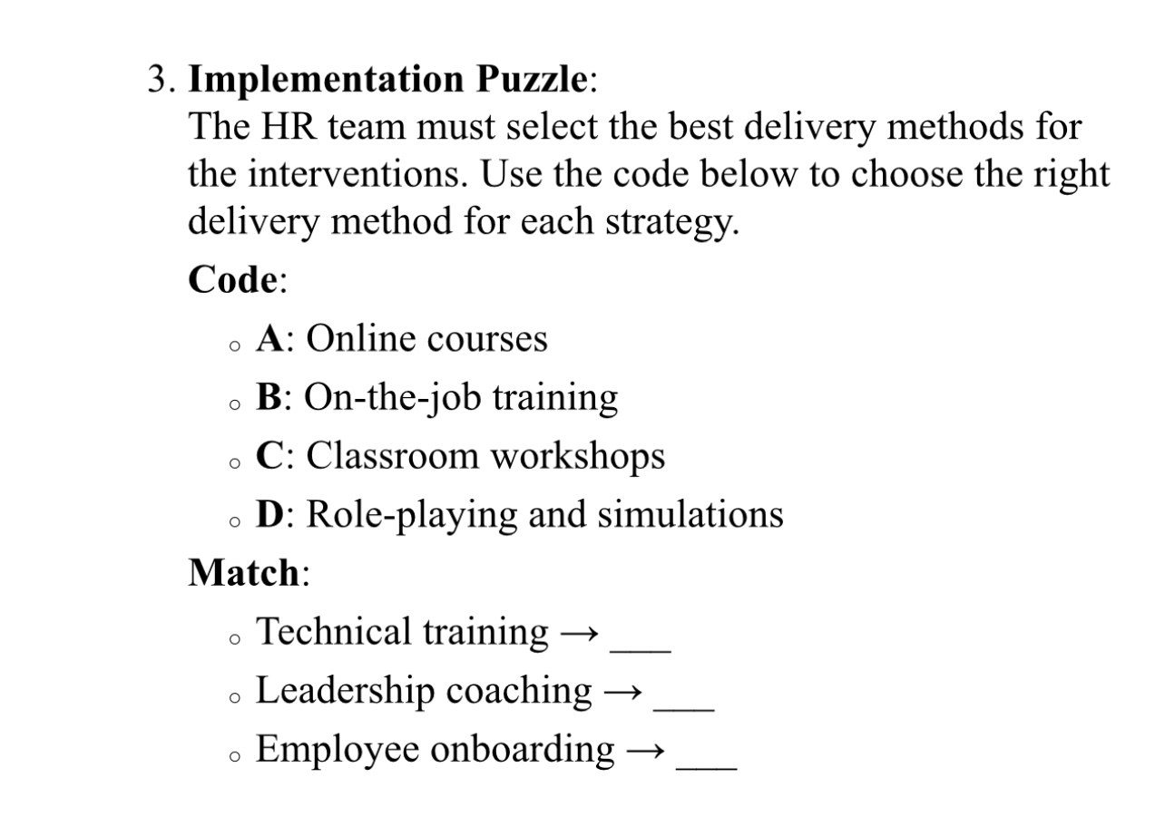 Implementation Puzzle:The HR team must select the | Chegg.com