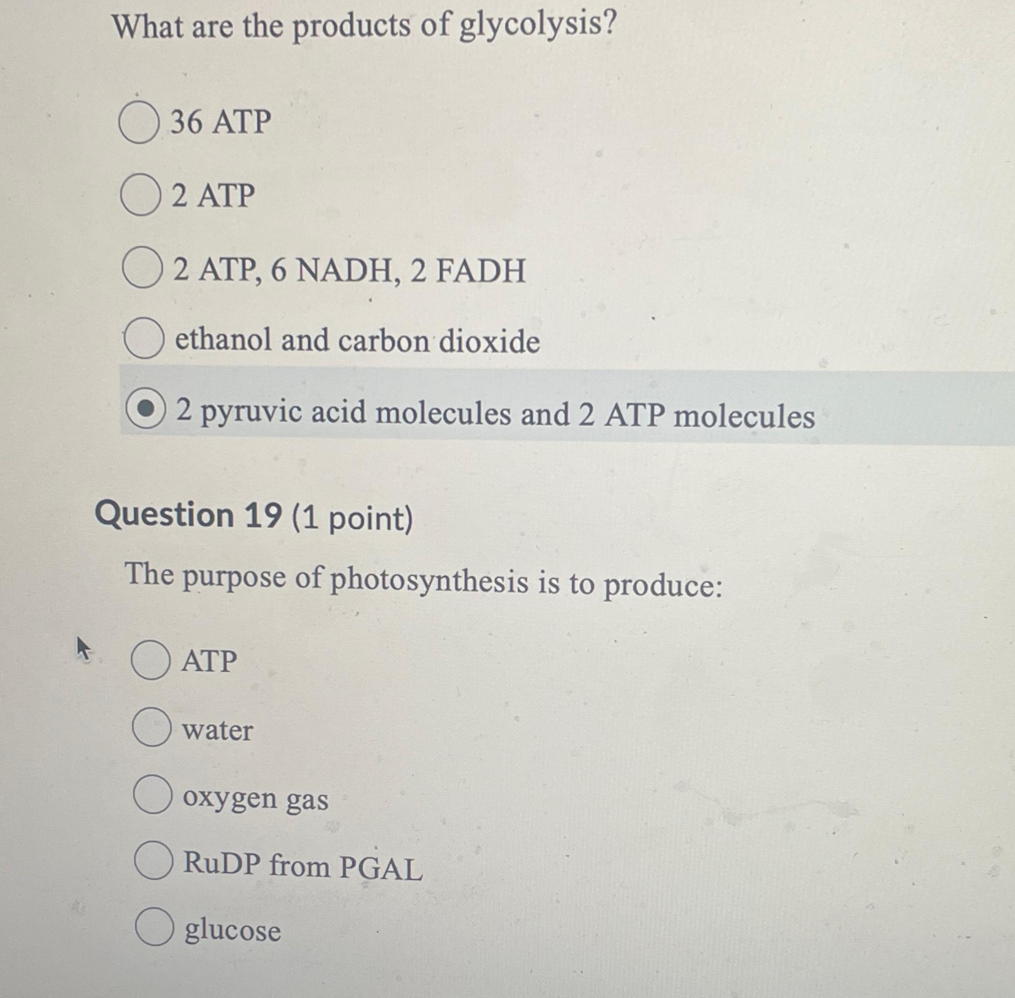 Solved What are the products of glycolysis?36 ﻿ATP2 ﻿ATP2 | Chegg.com