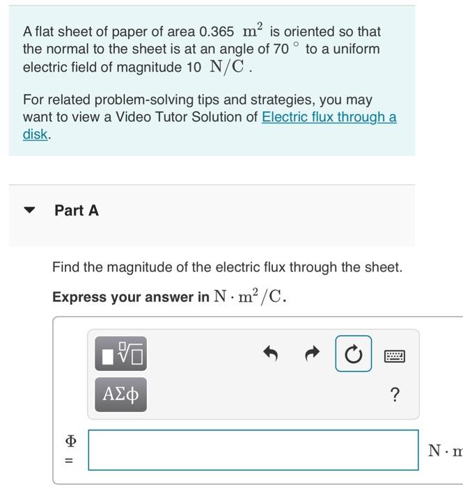 Solved A flat sheet of paper of area 0.365 m2 is oriented so | Chegg.com