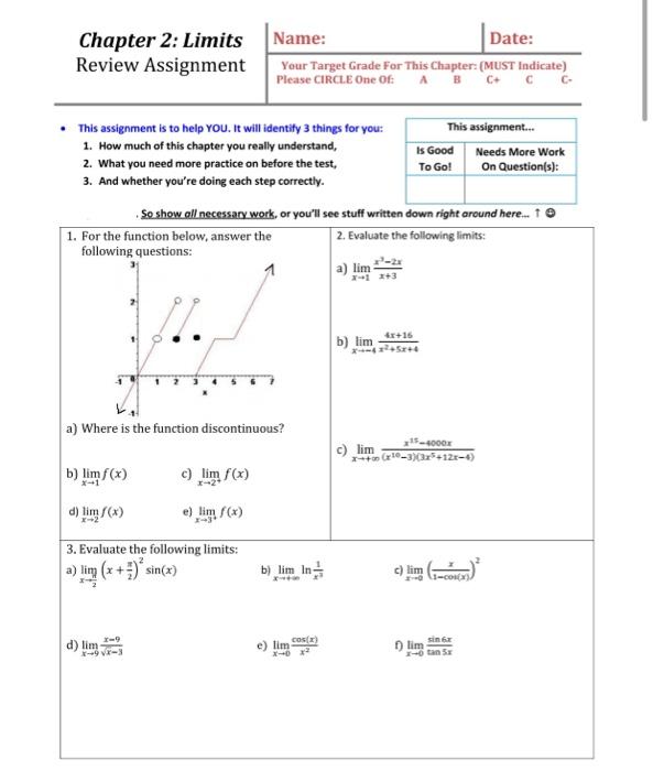 Solved Chapter 2: Limits Review Assignment Name: Date: Your | Chegg.com