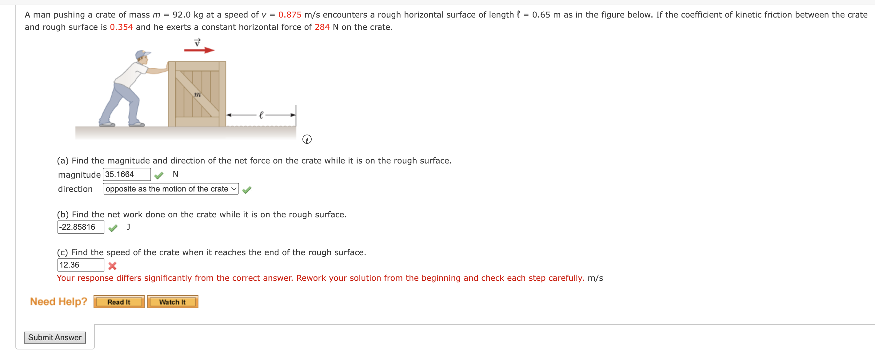 Solved and rough surface is 0.354 ﻿and he exerts a constant | Chegg.com