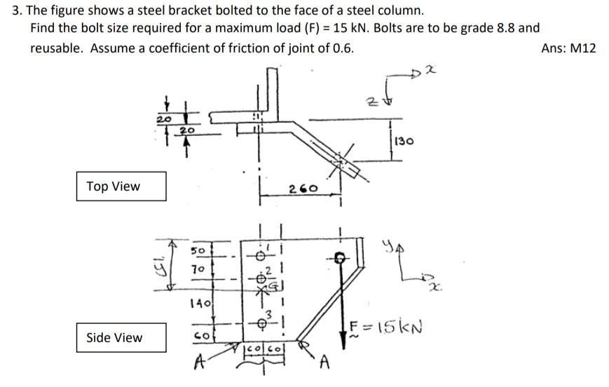 3. The figure shows a steel bracket bolted to the | Chegg.com