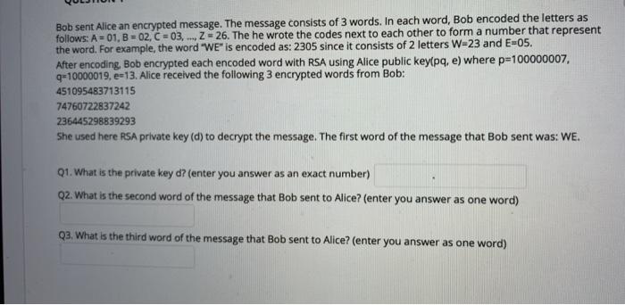 Solved Bob sent Alice an encrypted message. The message | Chegg.com