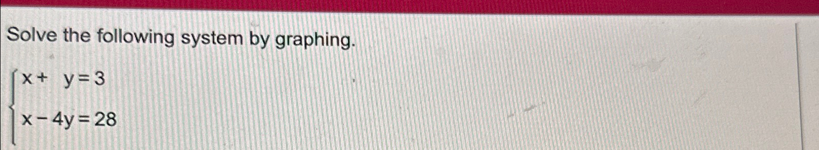 Solved Solve the following system by graphing.x+y=3x-4y=28 | Chegg.com