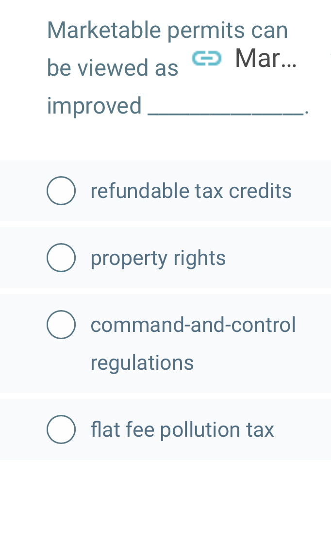 Solved Marketable permits can be viewed as ⇆ ﻿Mar... | Chegg.com