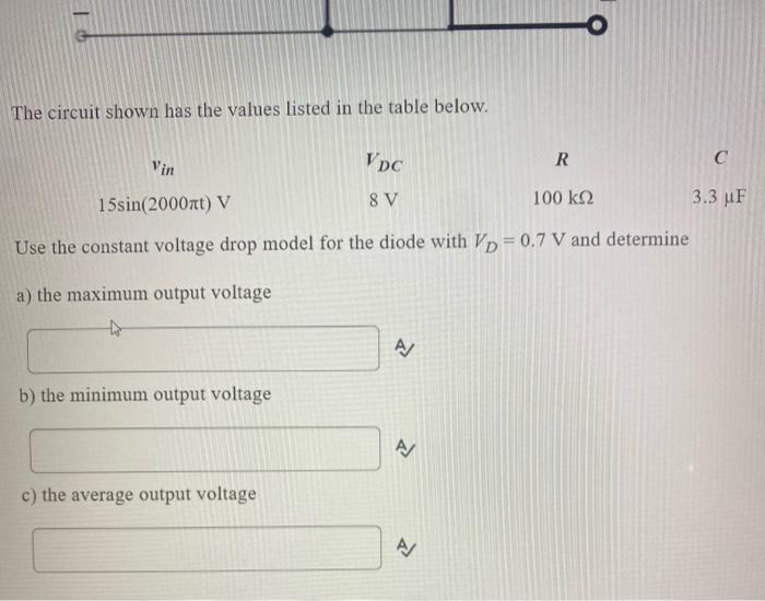 Solved The circuit shown has the values listed in the table | Chegg.com