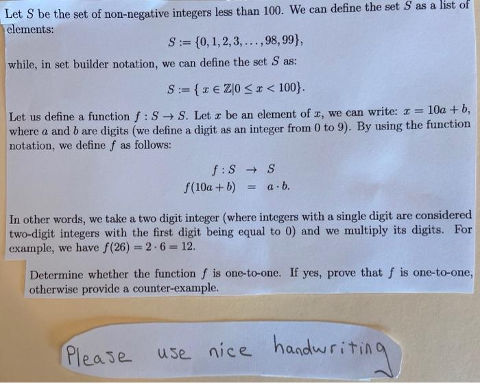Solved Let S be the set of non-negative integers less than | Chegg.com