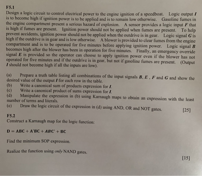 F5.1 Design a logic circuit to control electrical | Chegg.com