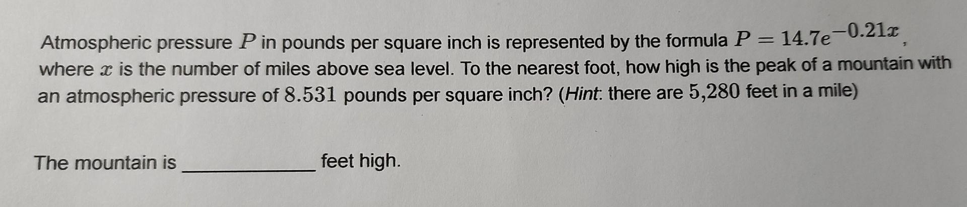 Solved Atmospheric pressure P in pounds per square inch is | Chegg.com
