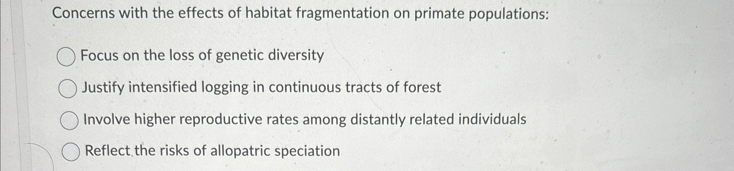 Solved Concerns with the effects of habitat fragmentation on | Chegg.com