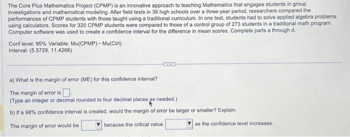 Solved The Core Plus Mathematics Project (CPMP) is an | Chegg.com