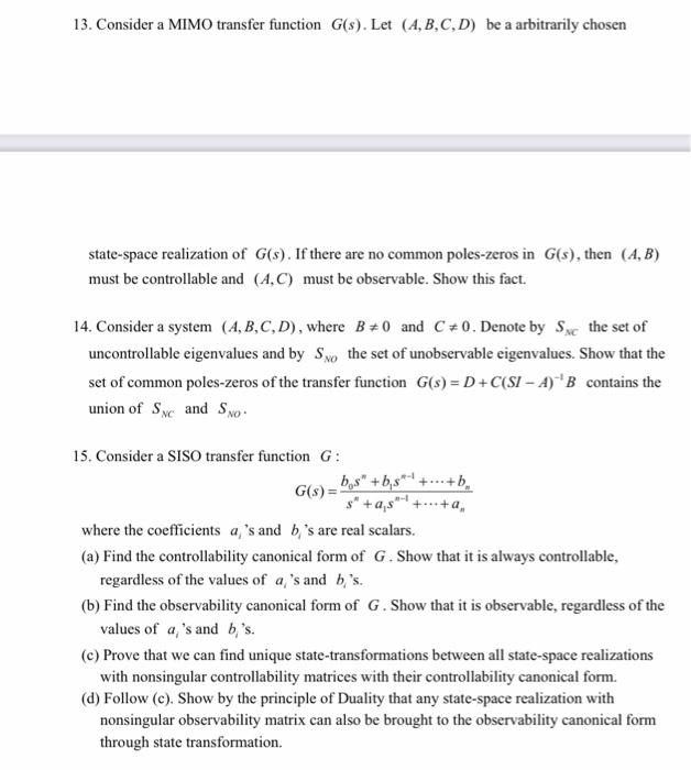 Solved 13. Consider a MIMO transfer function G(s). Let | Chegg.com