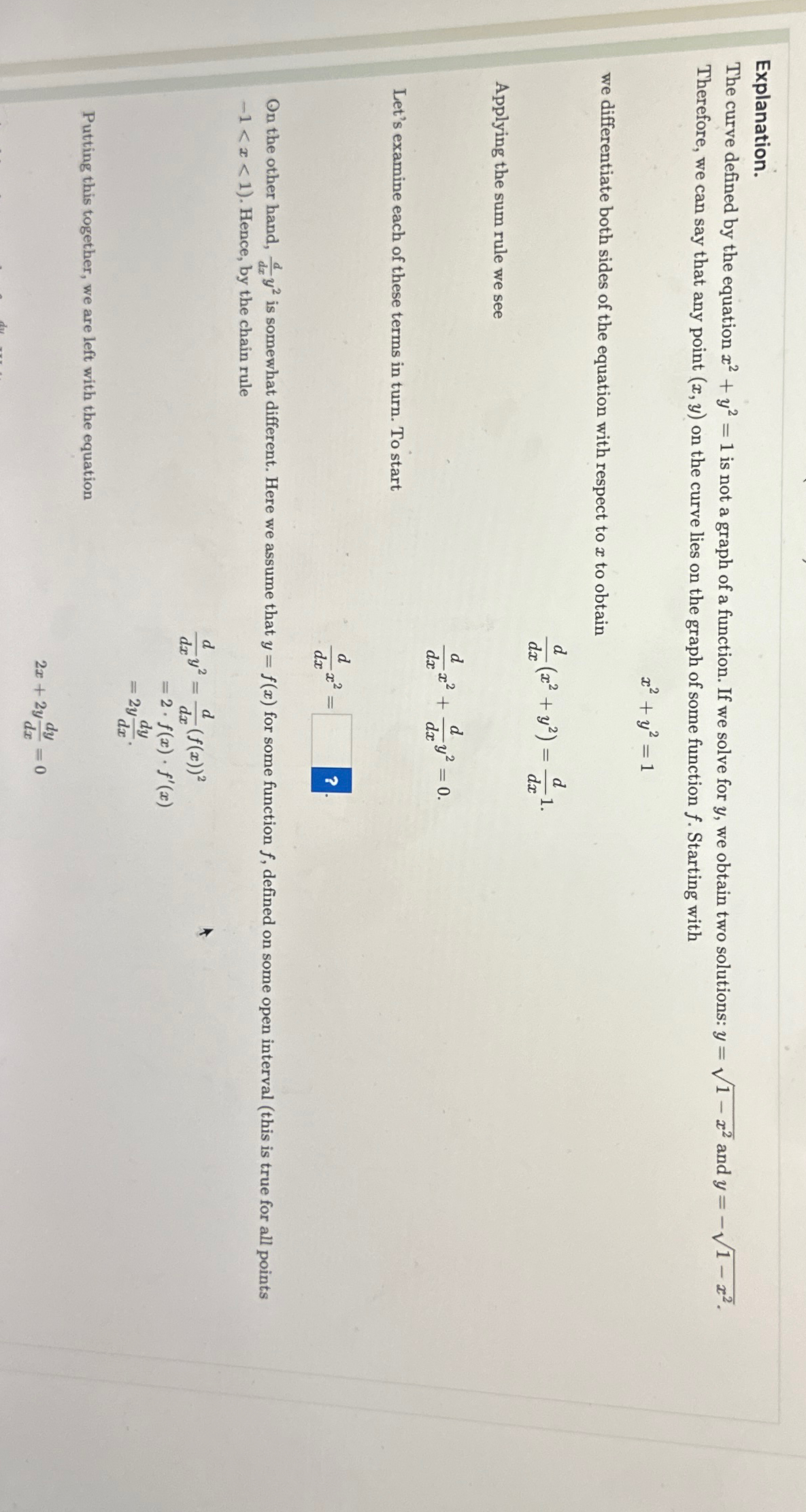 Solved Explanation.The curve defined by the equation x2+y2=1 | Chegg.com