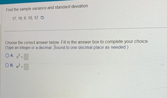 Solved Find the sample variance and standard deviation. | Chegg.com