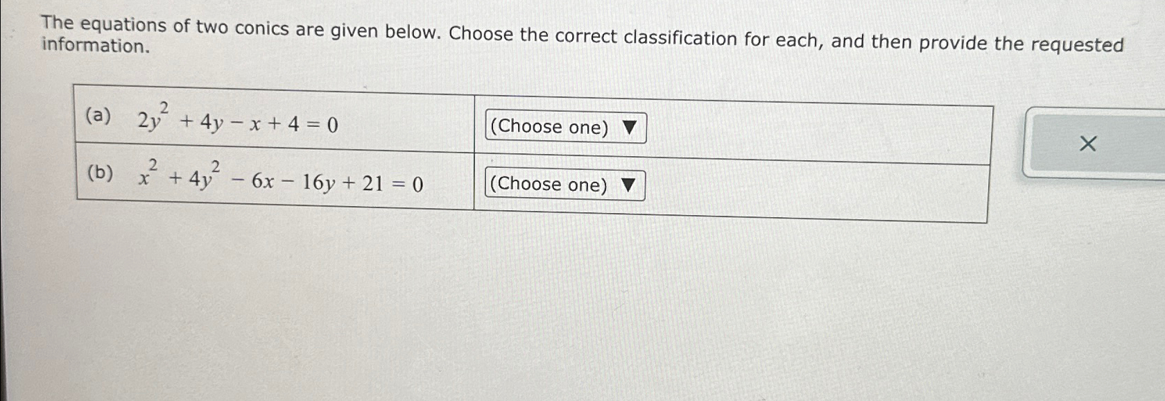 Solved The equations of two conics are given below. Choose | Chegg.com