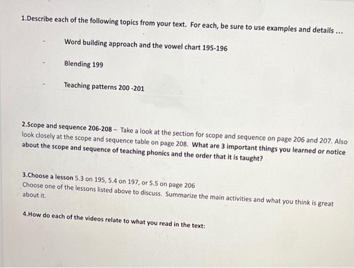 Solved 1.Describe each of the following topics from your | Chegg.com