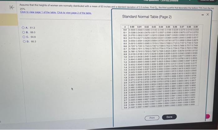 Solved Standard Normal Table (Page 2) A. 612 B. C6O c.. 64.8 | Chegg.com