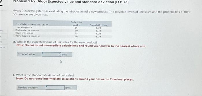 Solved ok ht nt nces Problem 13-2 (Algo) Expected value and | Chegg.com