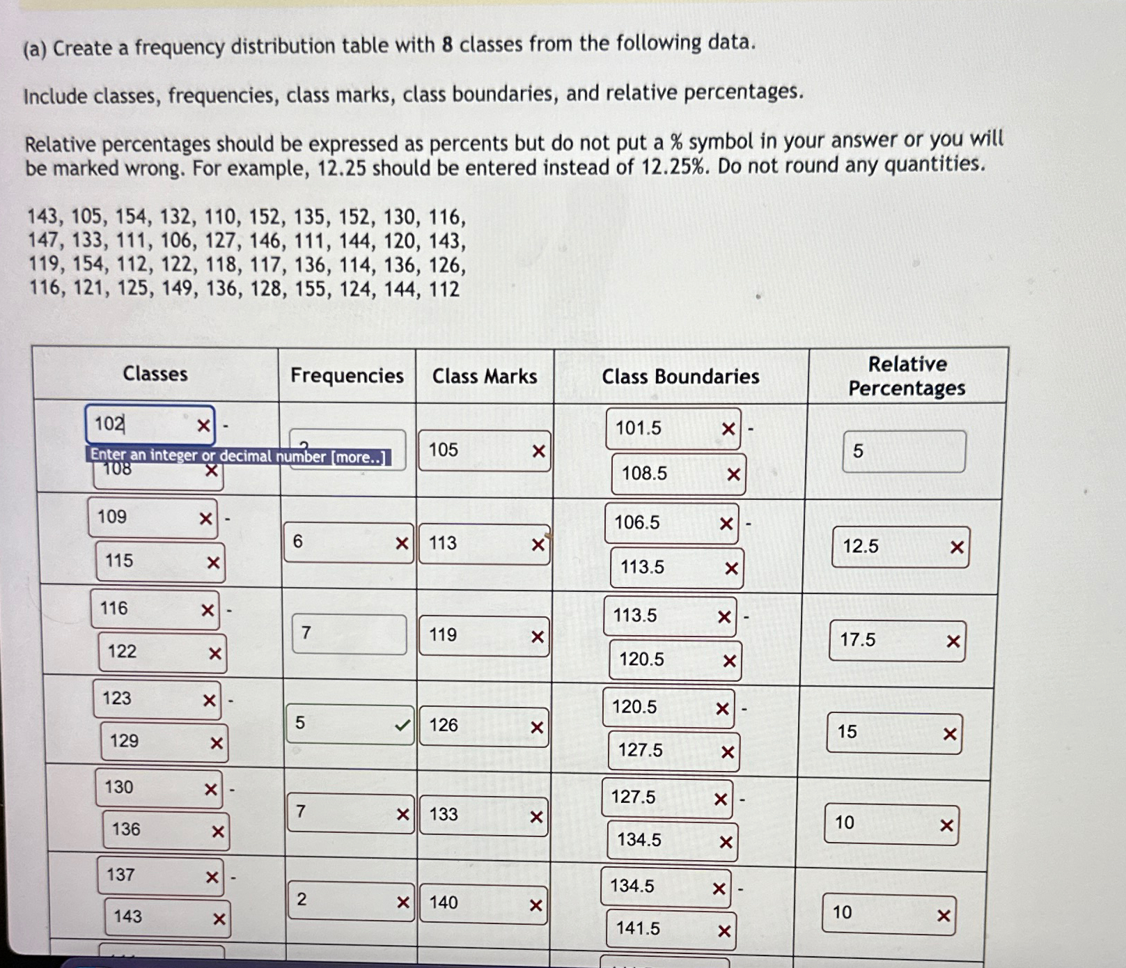 Solved (a) ﻿Create a frequency distribution table with 8 | Chegg.com