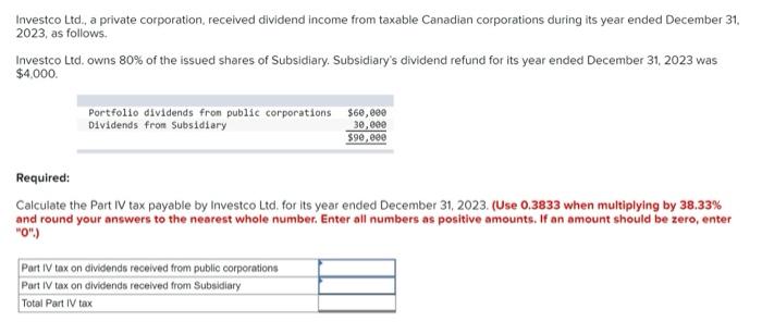 Solved Investco Ltd, a private corporation, received | Chegg.com