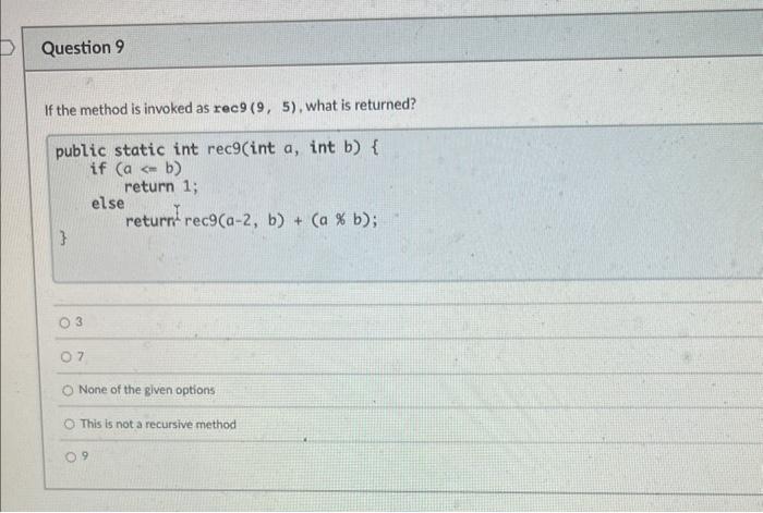 Solved public static int recg(int a, int b) \{ if (a