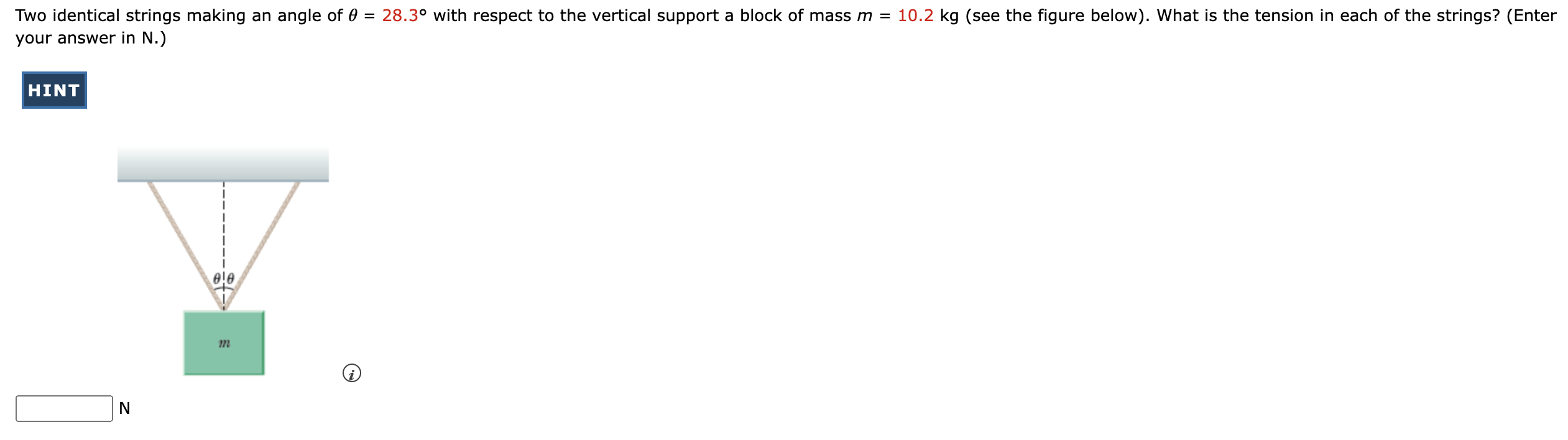 Solved Two identical strings making an angle of 28.3\deg | Chegg.com