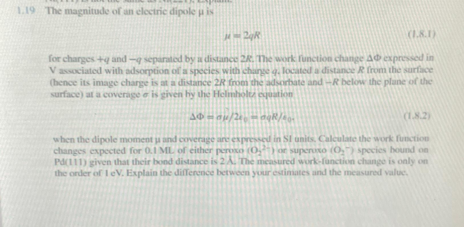 Solved 1.19 ﻿The magnitude of an electric dipole μ | Chegg.com