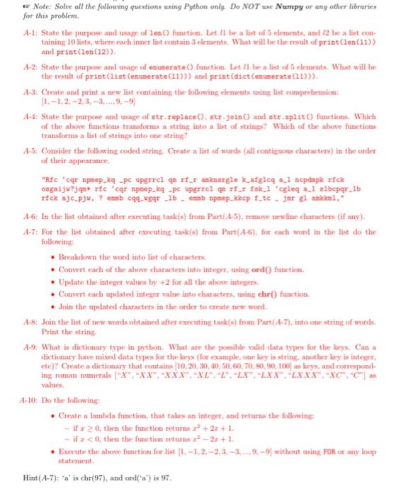 Solved * Note: Solve all the following questions using | Chegg.com