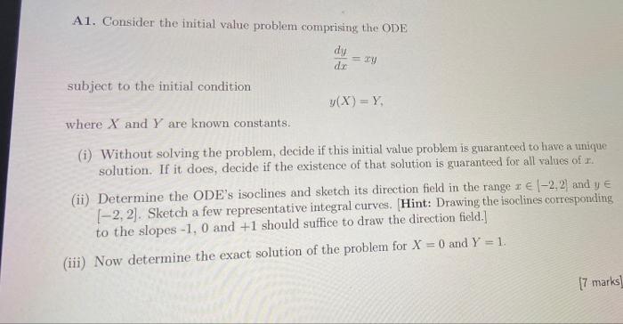 Solved A1. Consider the initial value problem comprising the | Chegg.com