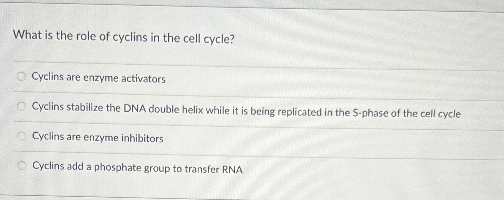 Solved What is the role of cyclins in the cell cycle?Cyclins | Chegg.com